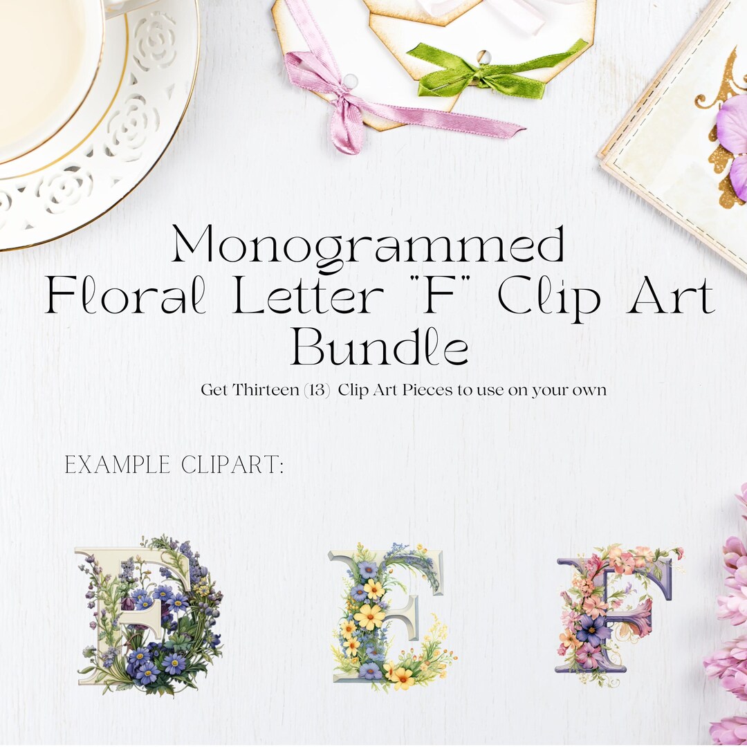 Monogrammed Floral Letter "f" Clip Art Bundle/alphabet Clip Art/png ...