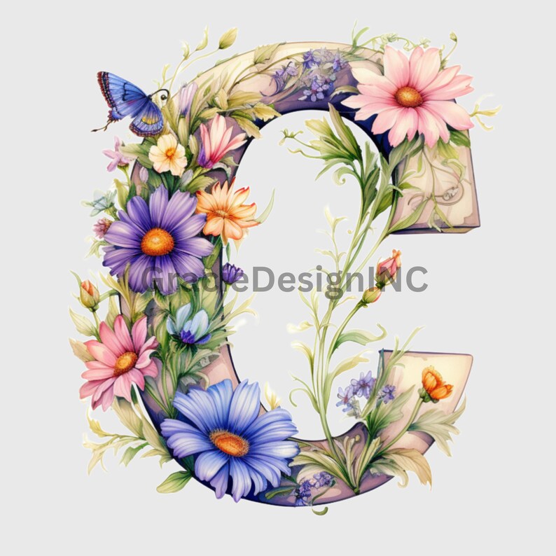 Monogrammed Floral Letter c Clip Art Bundle/alphabet Clip Art/png ...