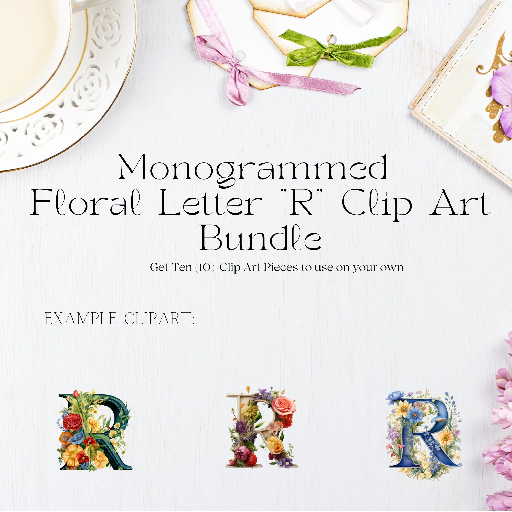 Monogrammed Floral Letter r Clip Art Bundle/alphabet Clip Art/png ...