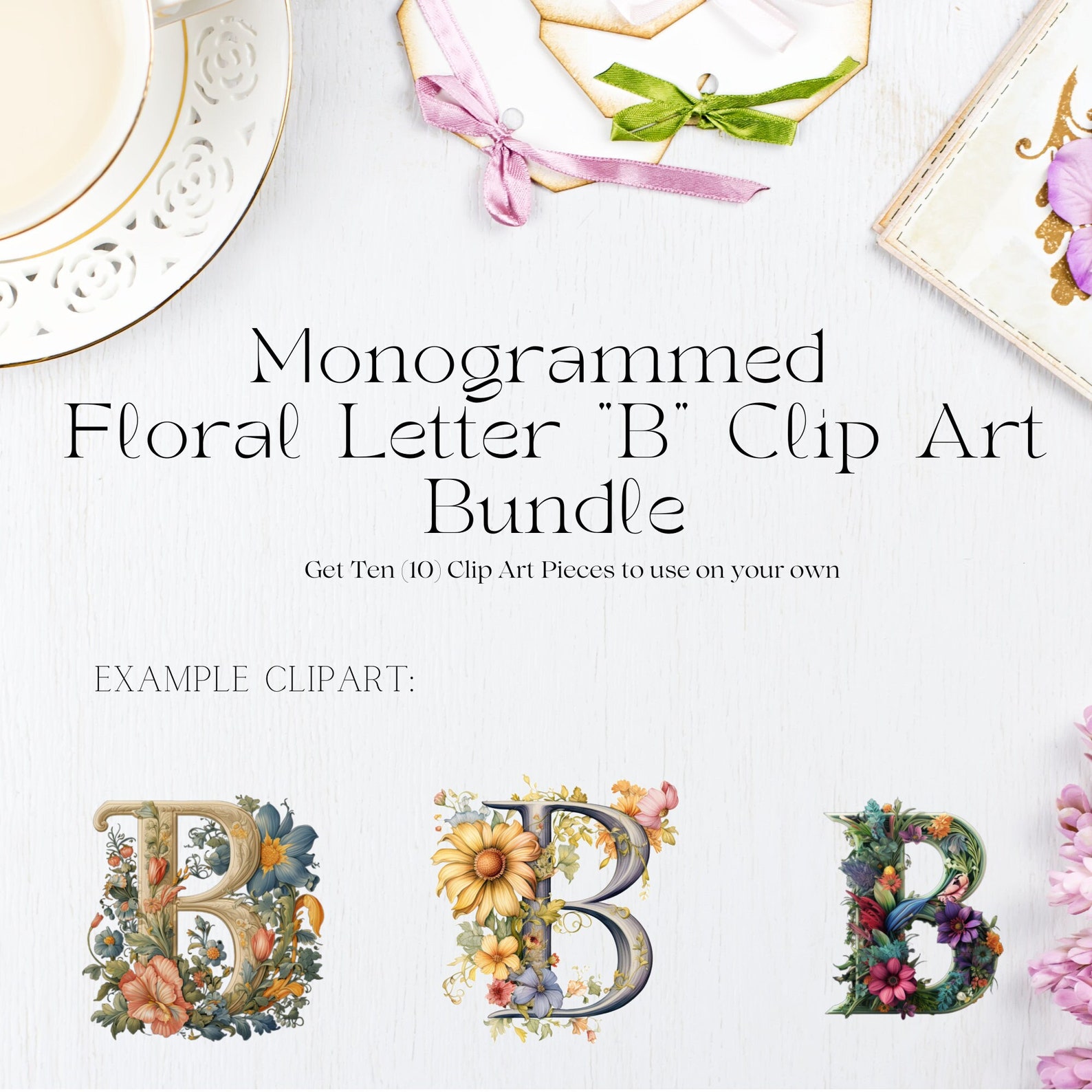 Monogrammed Floral Letter "b" Clip Art Bundle/alphabet Clip Art/png ...