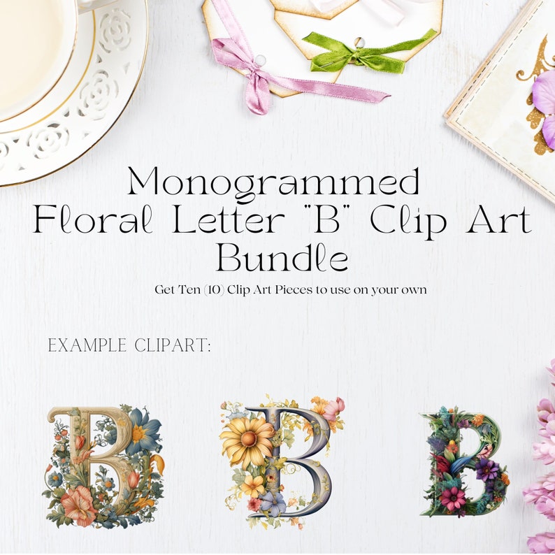 Monogrammed Floral Letter &quot;b&quot; Clip Art Bundle/alphabet Clip Art/png ...