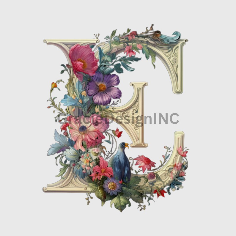 Monogrammed Floral Letter "e" Clip Art Bundle/alphabet Clip Art/png ...