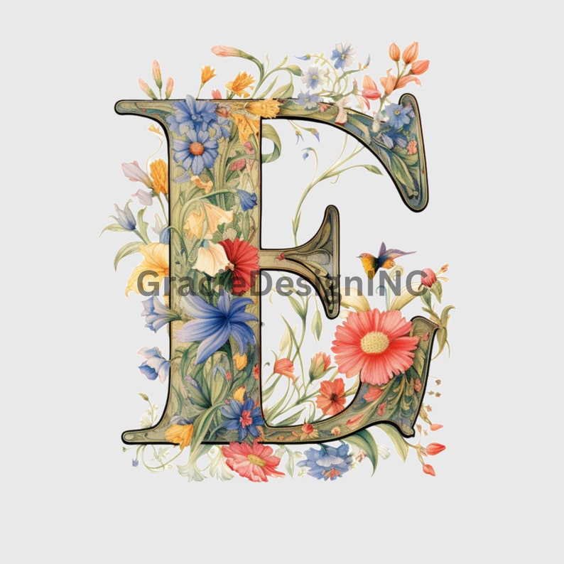 Monogrammed Floral Letter "e" Clip Art Bundle/alphabet Clip Art/png ...
