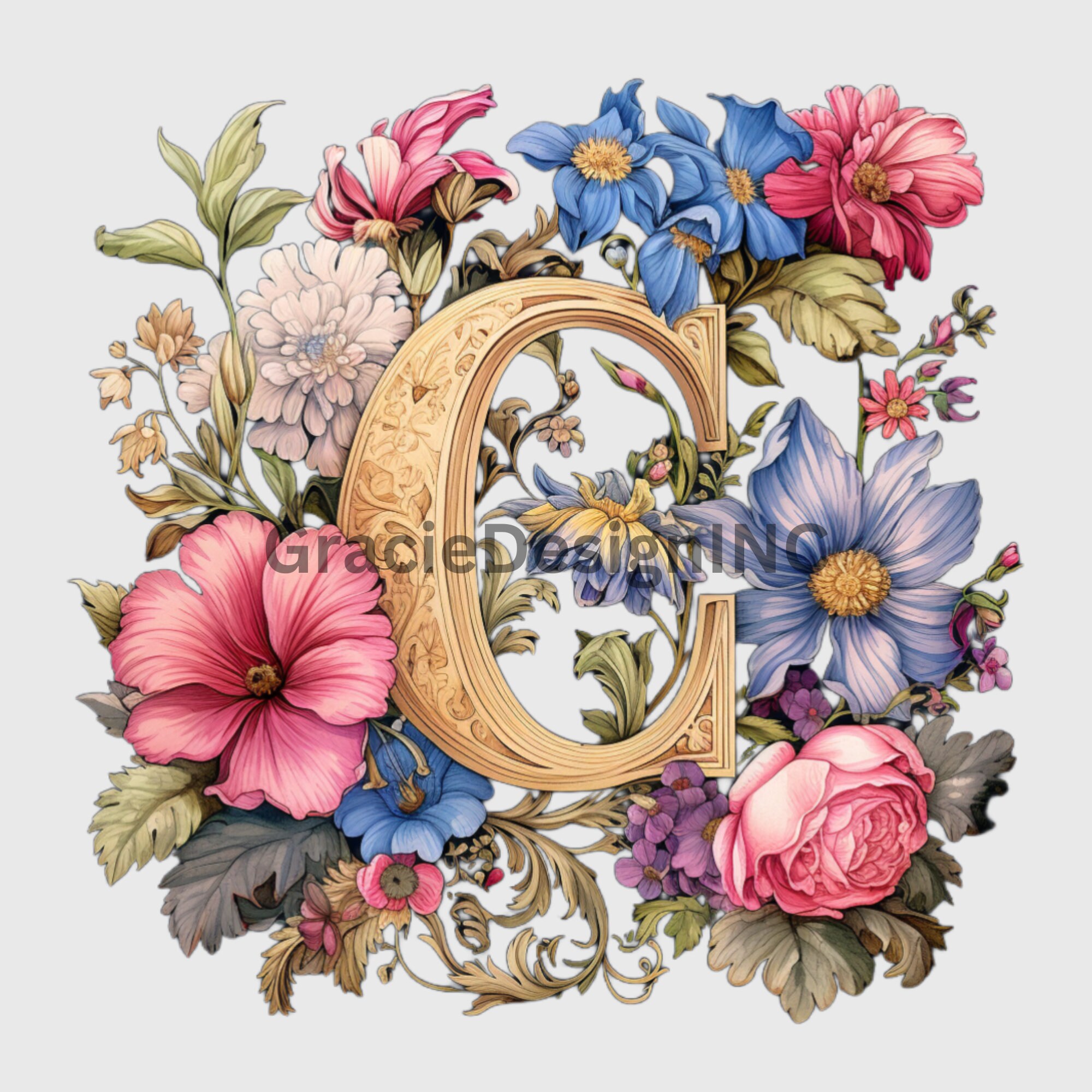 Monogrammed Floral Letter "c" Clip Art Bundle/alphabet Clip Art/png ...
