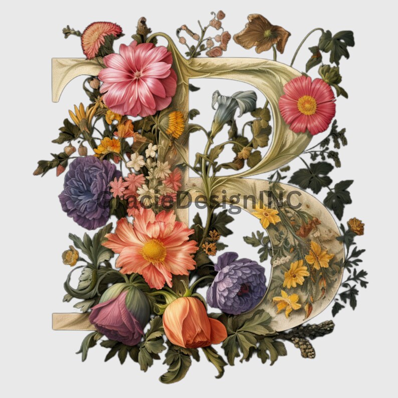 Monogrammed Floral Letter "b" Clip Art Bundle/alphabet Clip Art/png ...