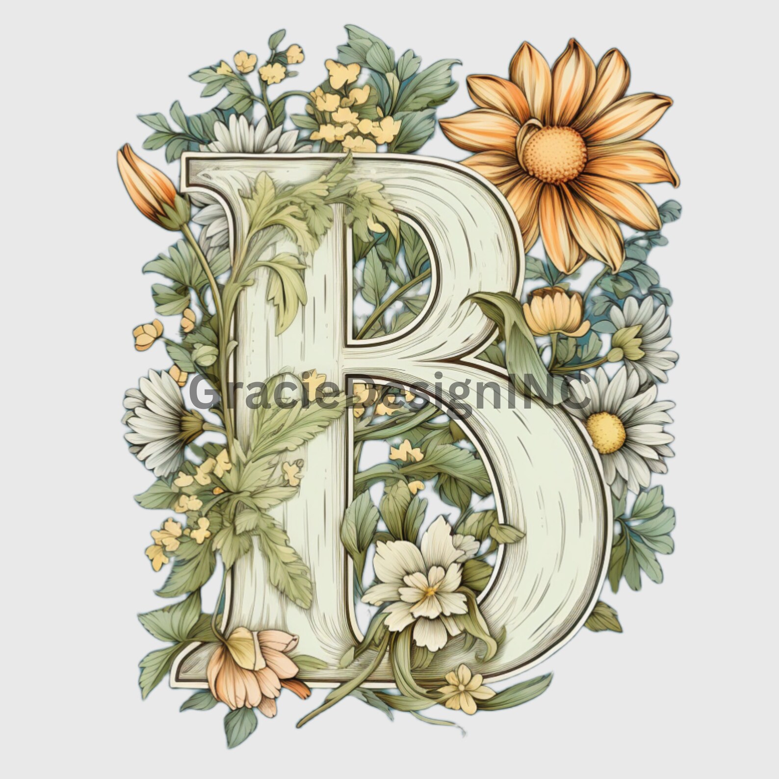 Monogrammed Floral Letter b Clip Art - Etsy