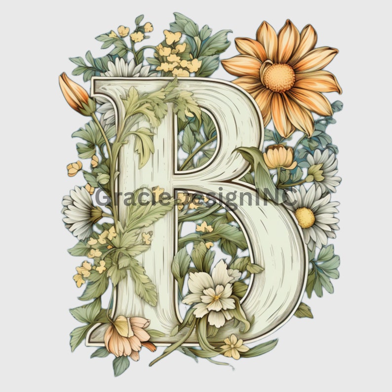 Monogrammed Floral Letter "b" Clip Art Bundle/alphabet Clip Art/png ...