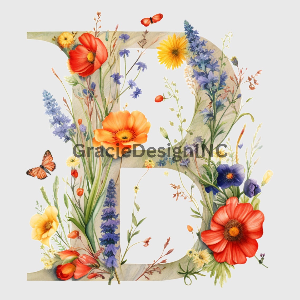 Monogrammed Floral Letter b Clip Art Bundle/alphabet Clip Art/png ...