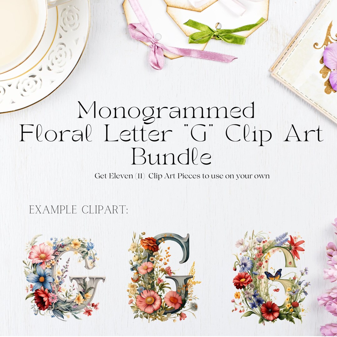 Monogrammed Floral Letter "g" Clip Art Bundle/alphabet Clip Art/png ...