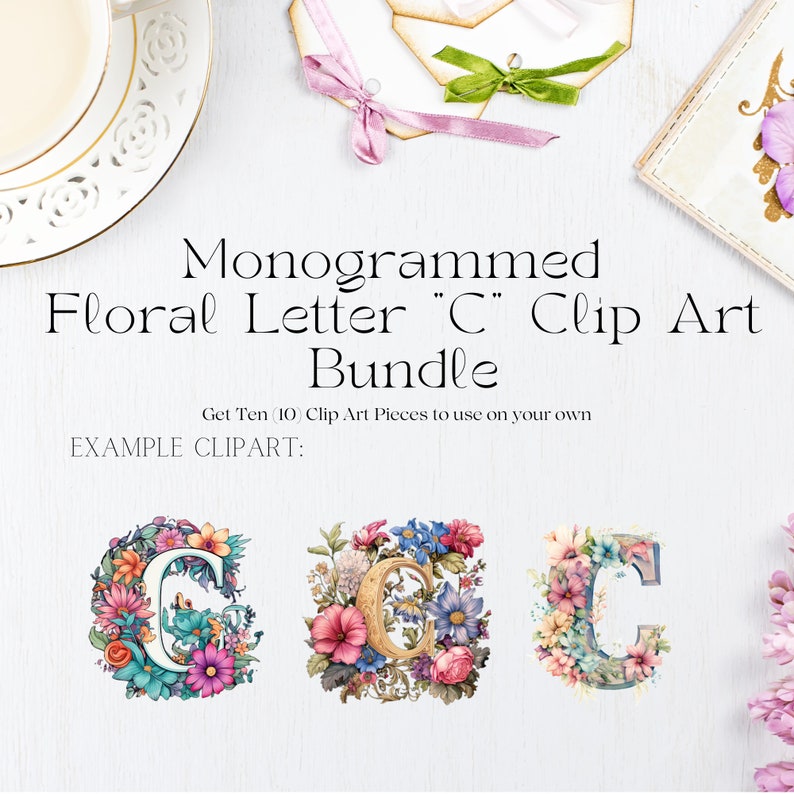 Monogrammed Floral Letter c Clip Art Bundle/alphabet Clip Art/png ...