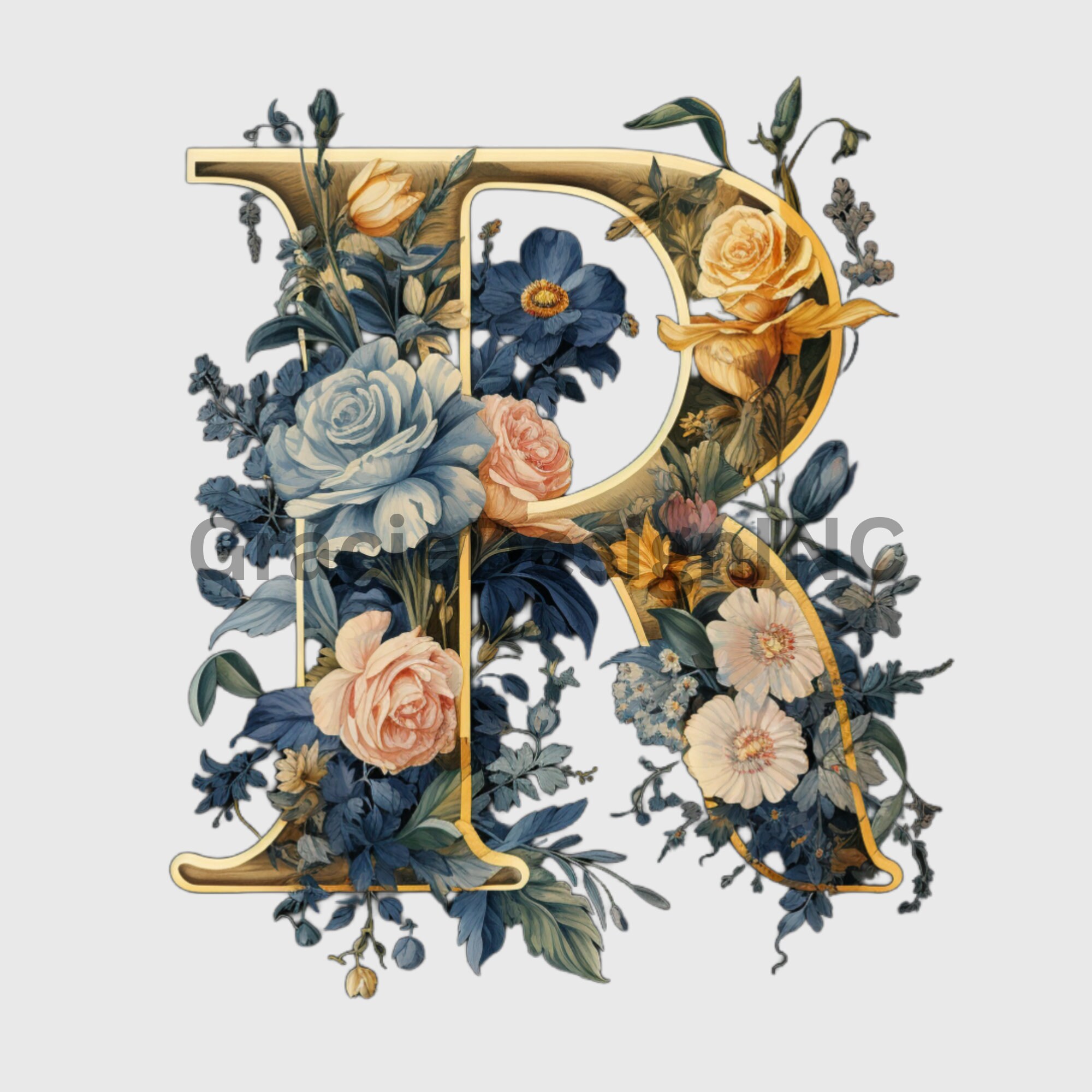 Monogrammed Floral Letter r Clip Art Bundle/alphabet Clip Art/png ...