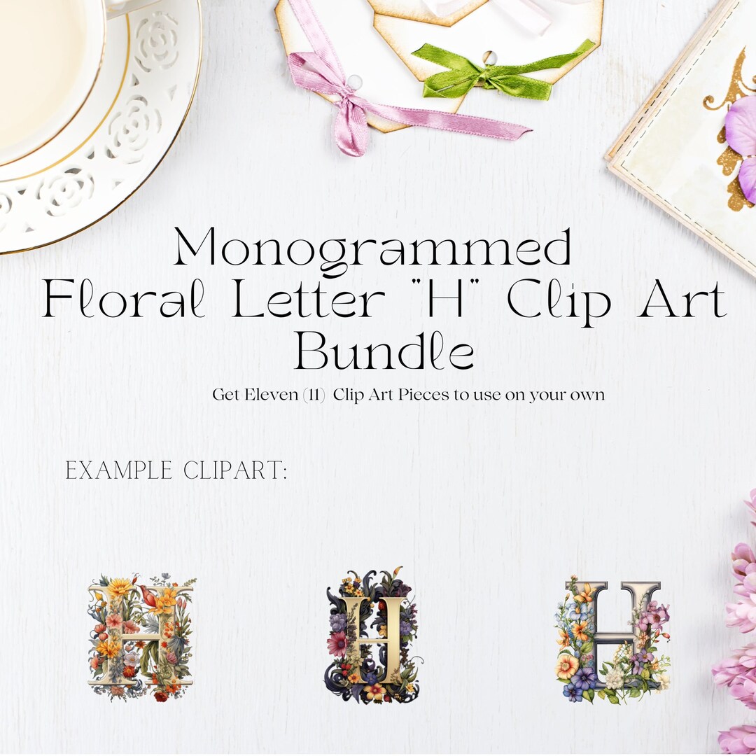 Monogrammed Floral Letter "h" Clip Art Bundle/alphabet Clip Art/png ...