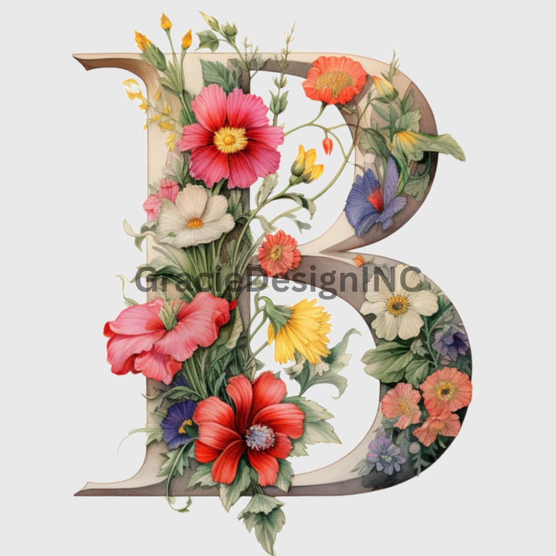Monogrammed Floral Letter b Clip Art Bundle/alphabet Clip Art/png ...