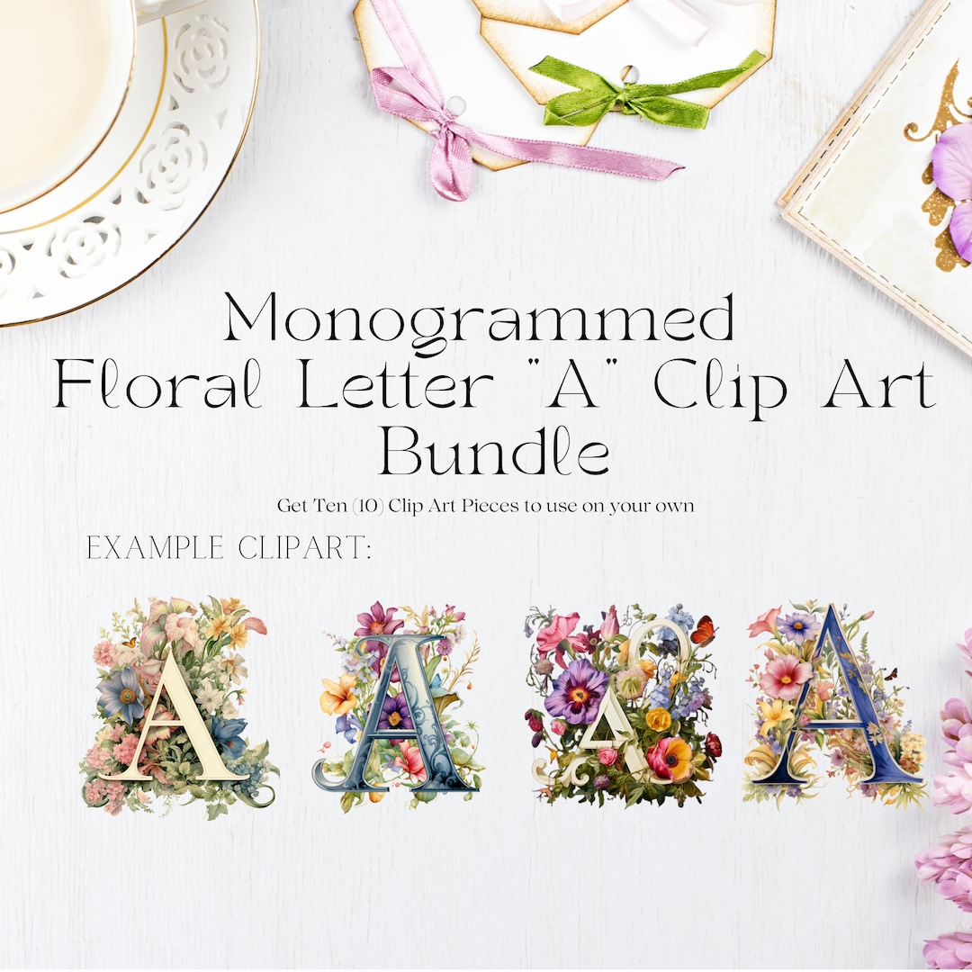 Monogrammed Floral Letter "a" Clip Art Bundle/alphabet Clip Art/png ...