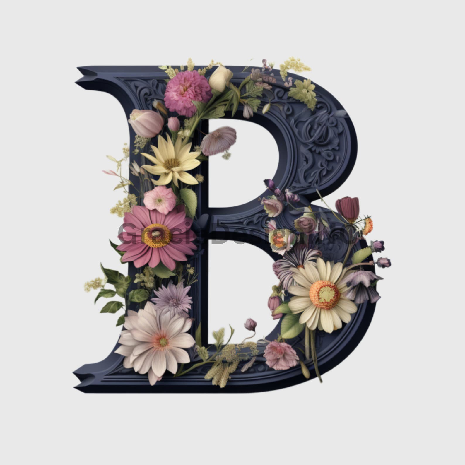 Monogrammed Floral Letter b Clip Art - Etsy