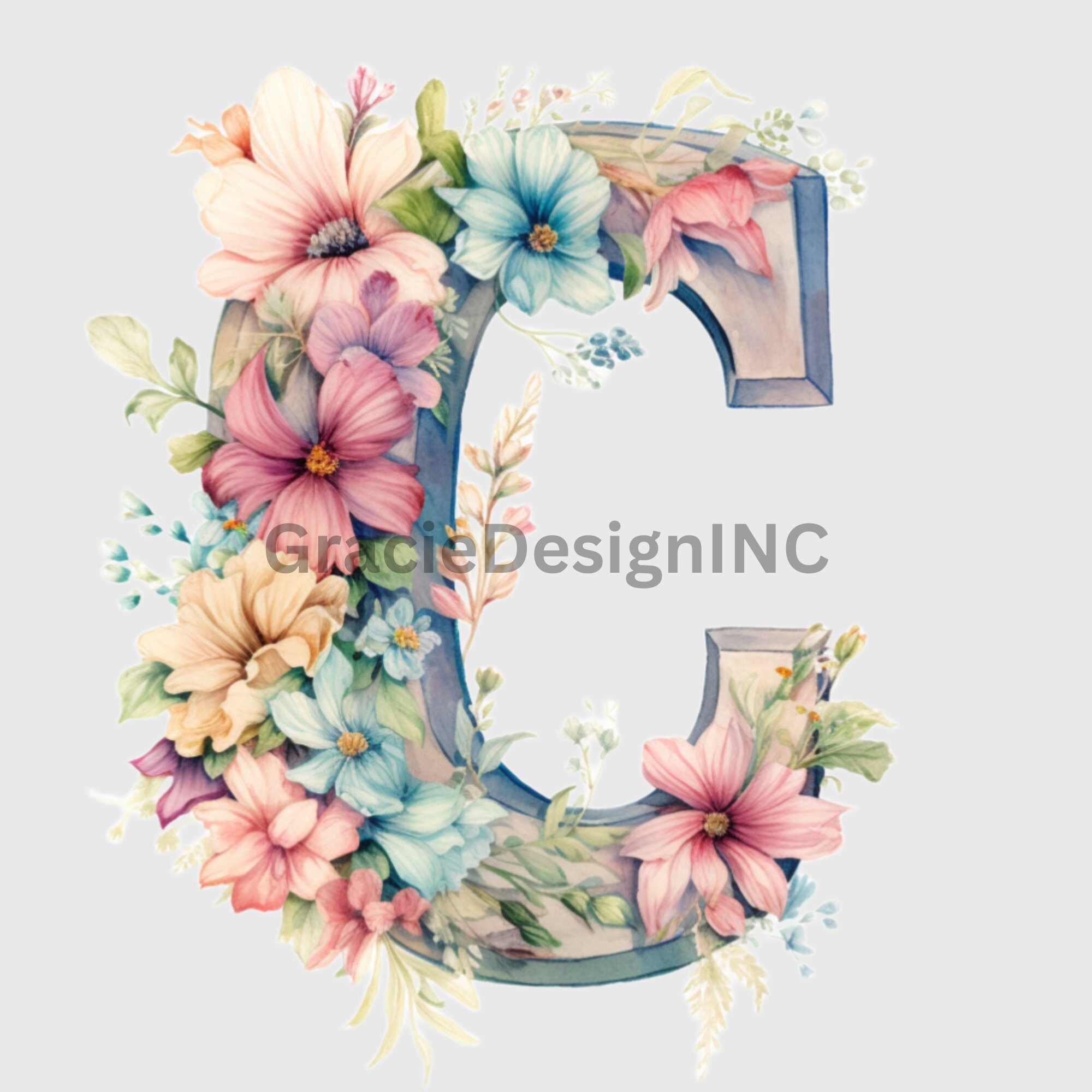 Monogrammed Floral Letter "c" Clip Art Bundle/alphabet Clip Art/png ...