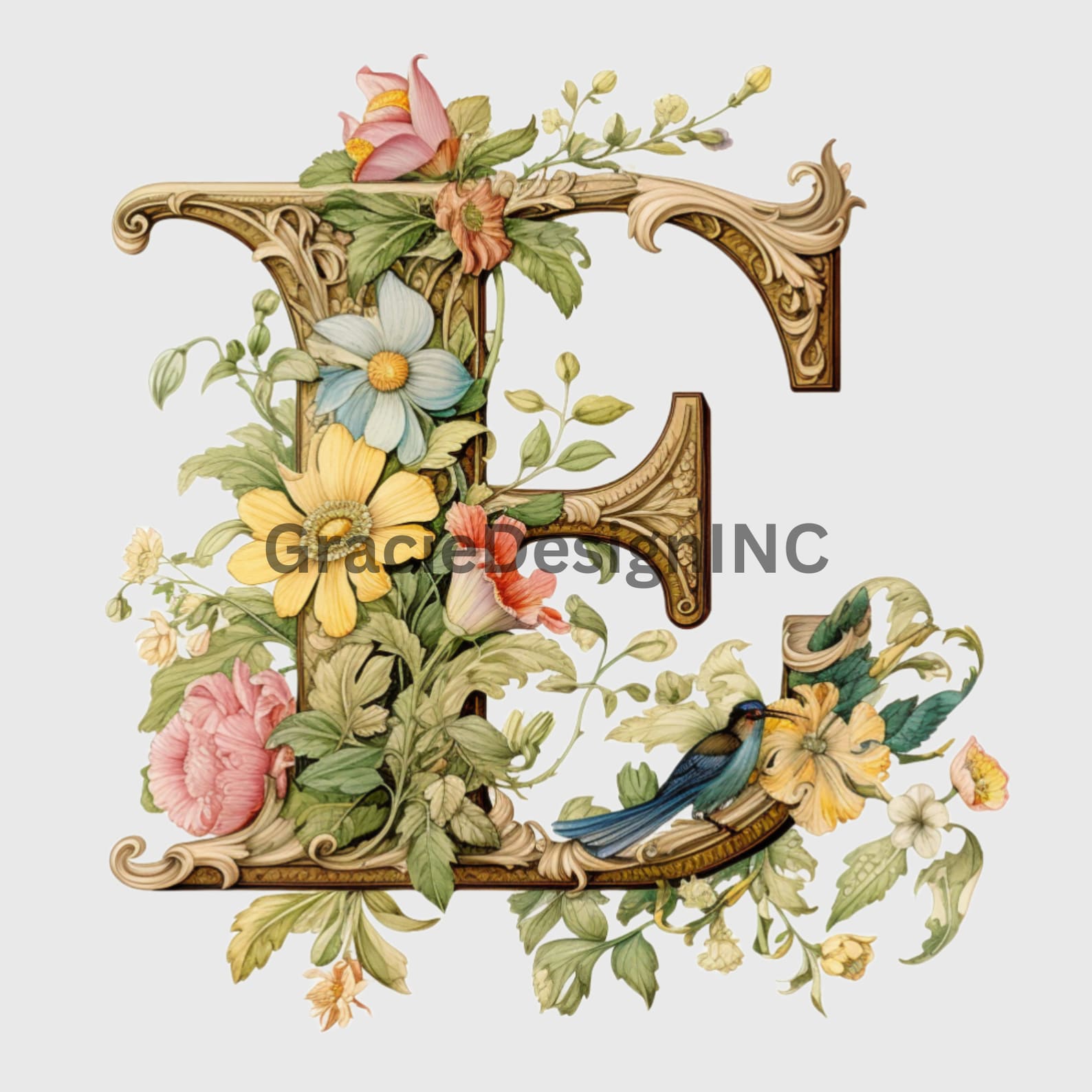 Monogrammed Floral Letter "e" Clip Art Bundle/alphabet Clip Art/png ...