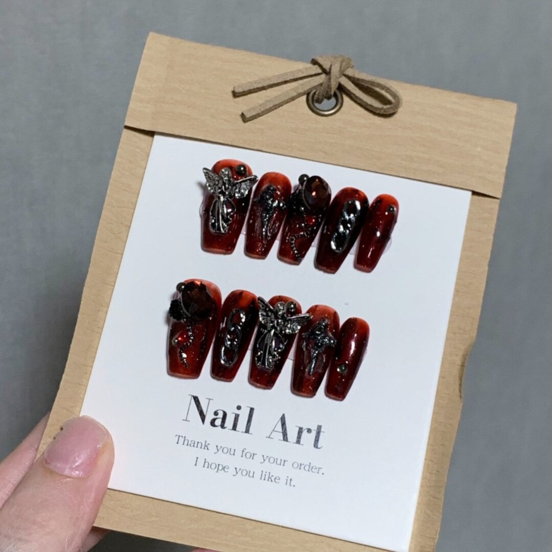 Luxury Red Cross Nails/ Red and Ivory Silver Press on Nails/ Silver ...