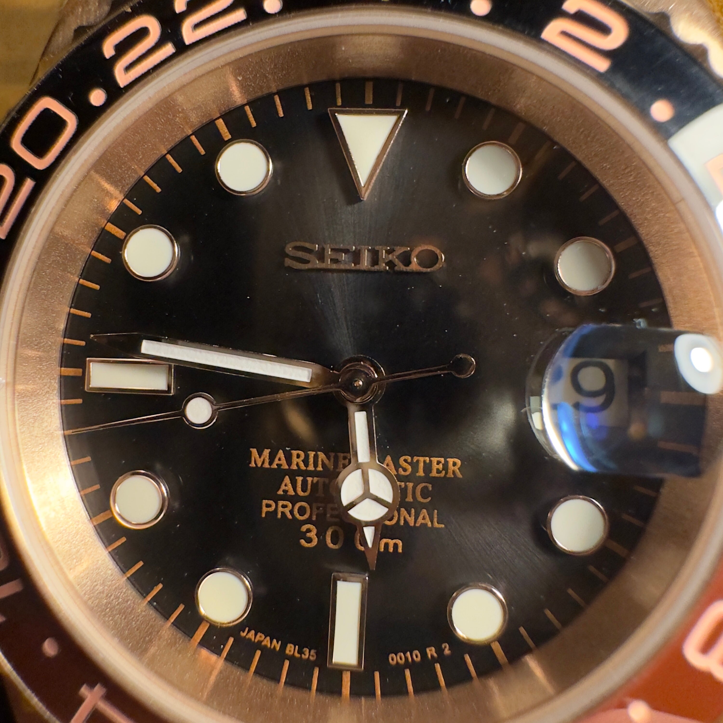 SEIKO Rose Gold Custom GMT Master Rootbeer Rotating Sapphire Glass Luminous Face - Etsy