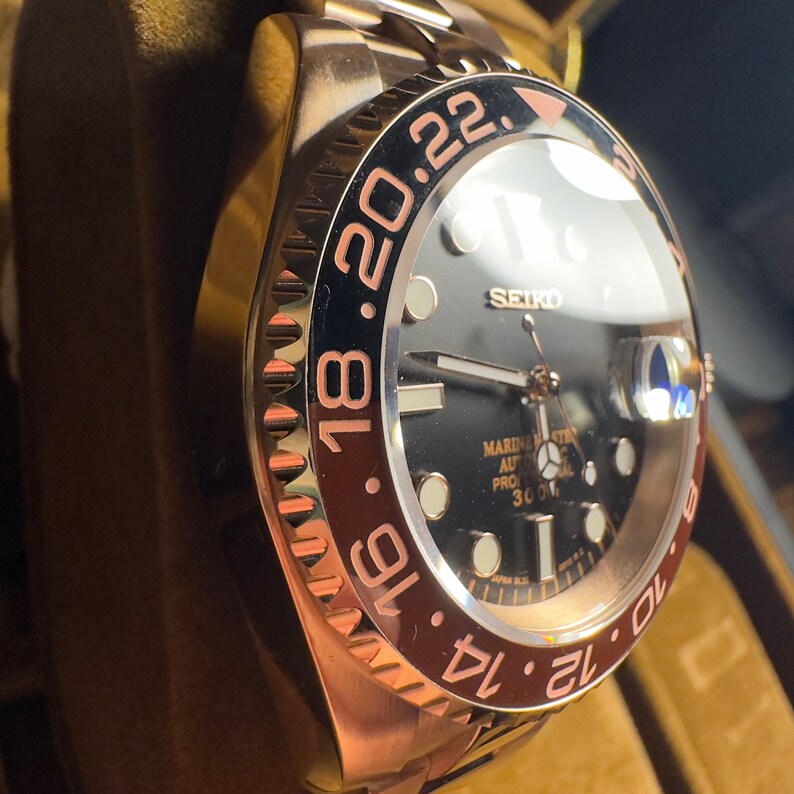 SEIKO Rose Gold Custom GMT Master Rootbeer Rotating Sapphire Glass Luminous Face - Etsy