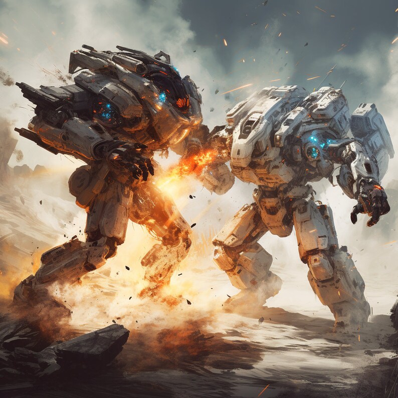 Two Mechs Fighting Digital Art - Etsy