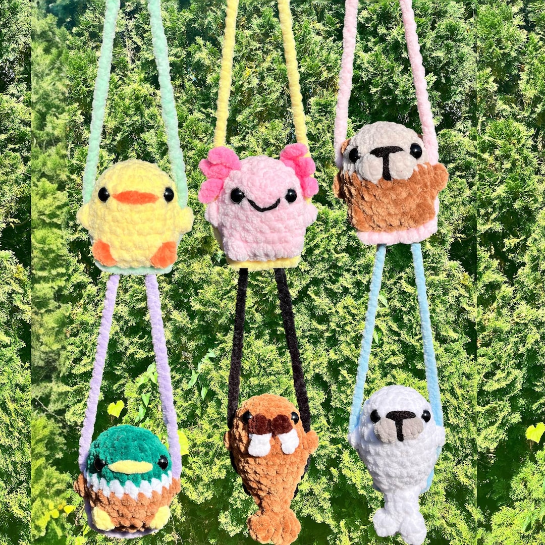 Crochet Mini Animals on Swing Chick/axolotl/sea Otter/mallard/walrus ...
