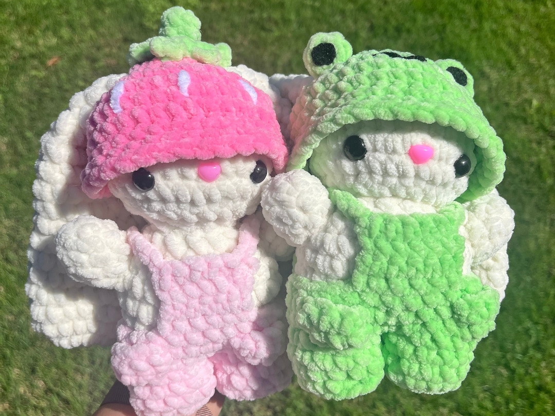Crochet Strawberry/frog Baby Bunny Plush Handmade Stuffed Animal Rabbit ...