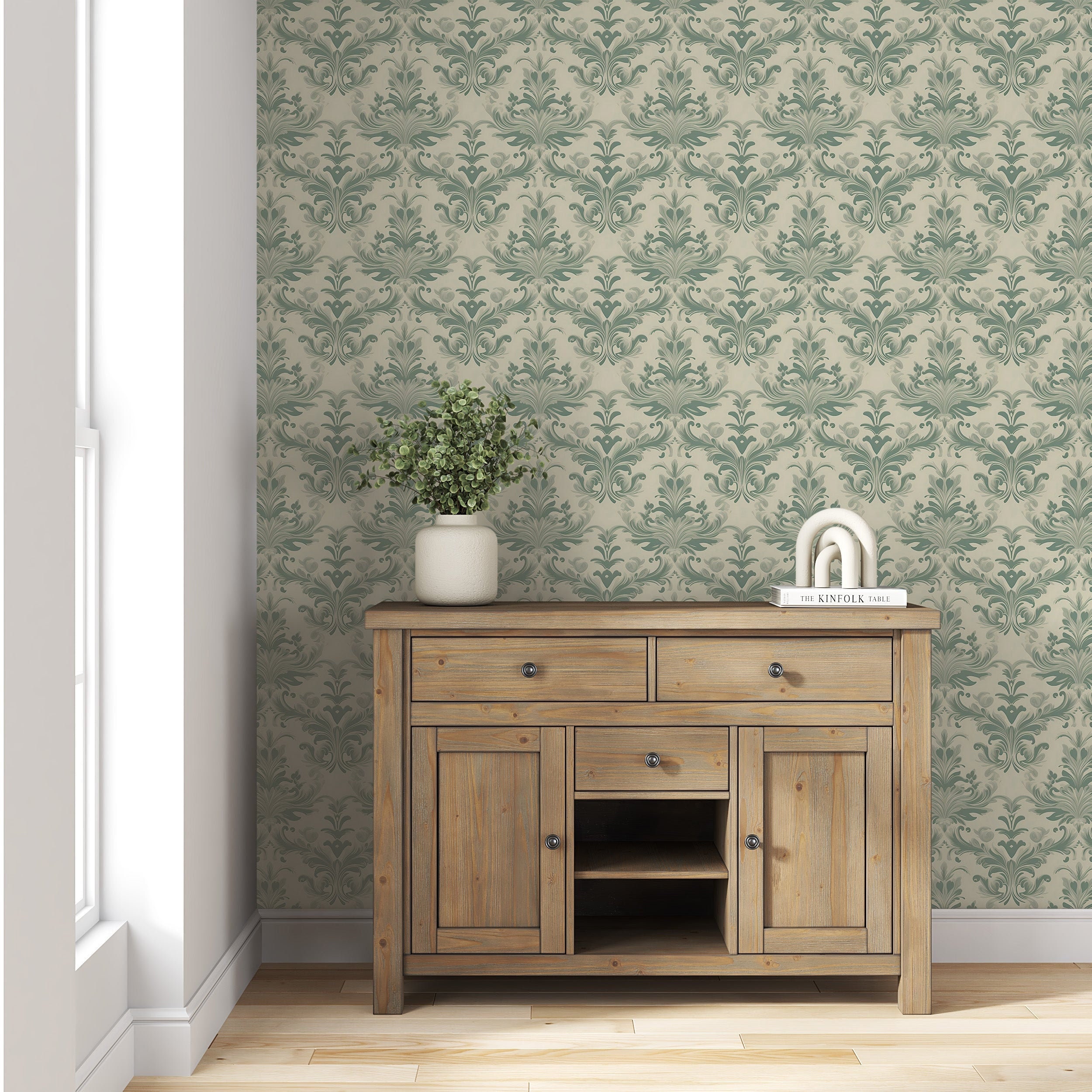 Classic Wallpaper Traditional Wall Decal Green and Beige - Etsy