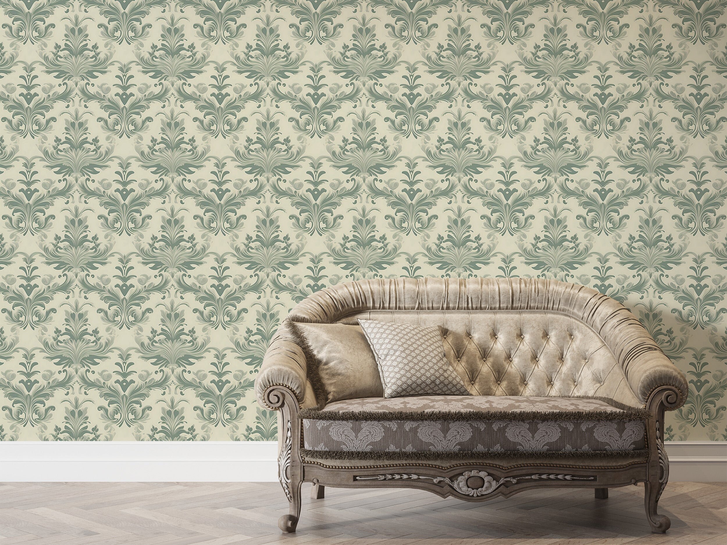 Classic Wallpaper Traditional Wall Decal Green and Beige - Etsy