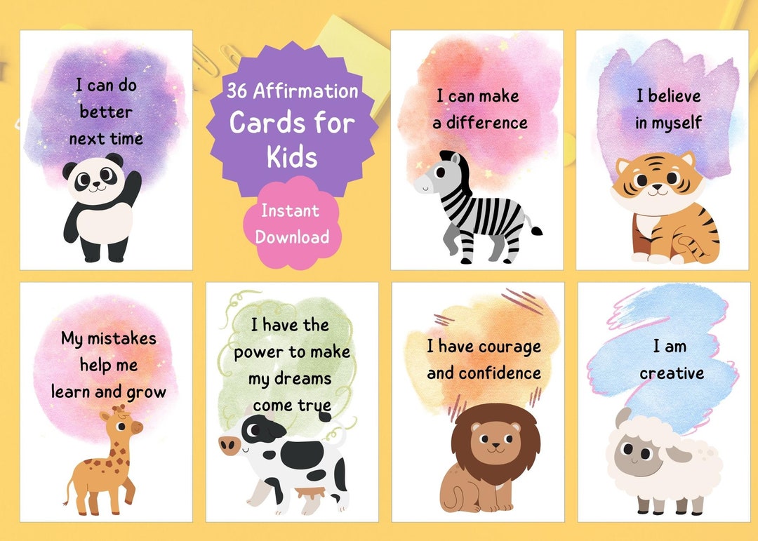 Positive Affirmation Cards for Kids, 36 Printable Children's ...