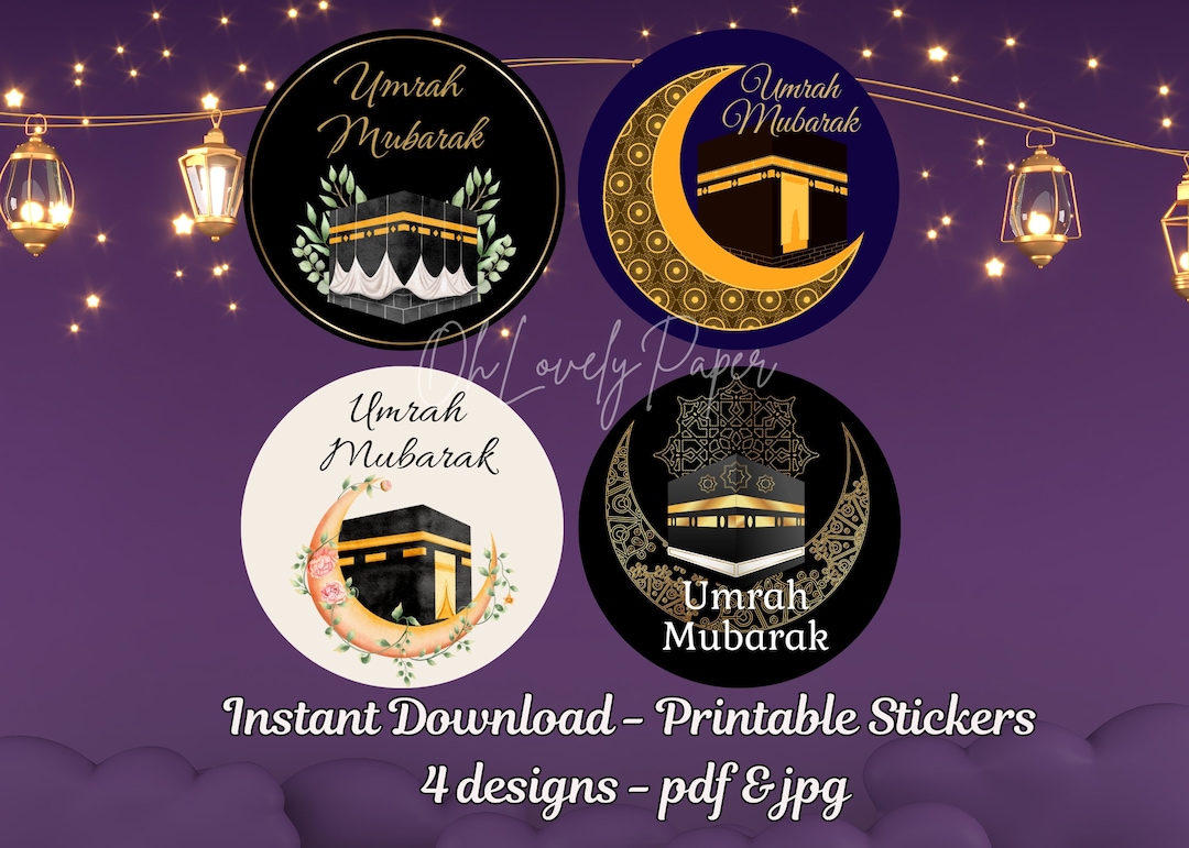 Printable Umrah Mubarak Stickers in 4 Designs, Digital Gift Labels for ...