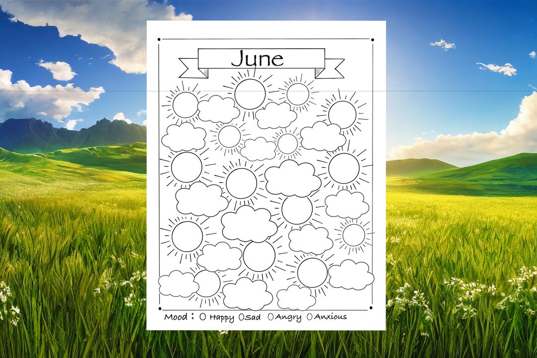 June Mood Tracker- Summer Sun and Clouds - Etsy