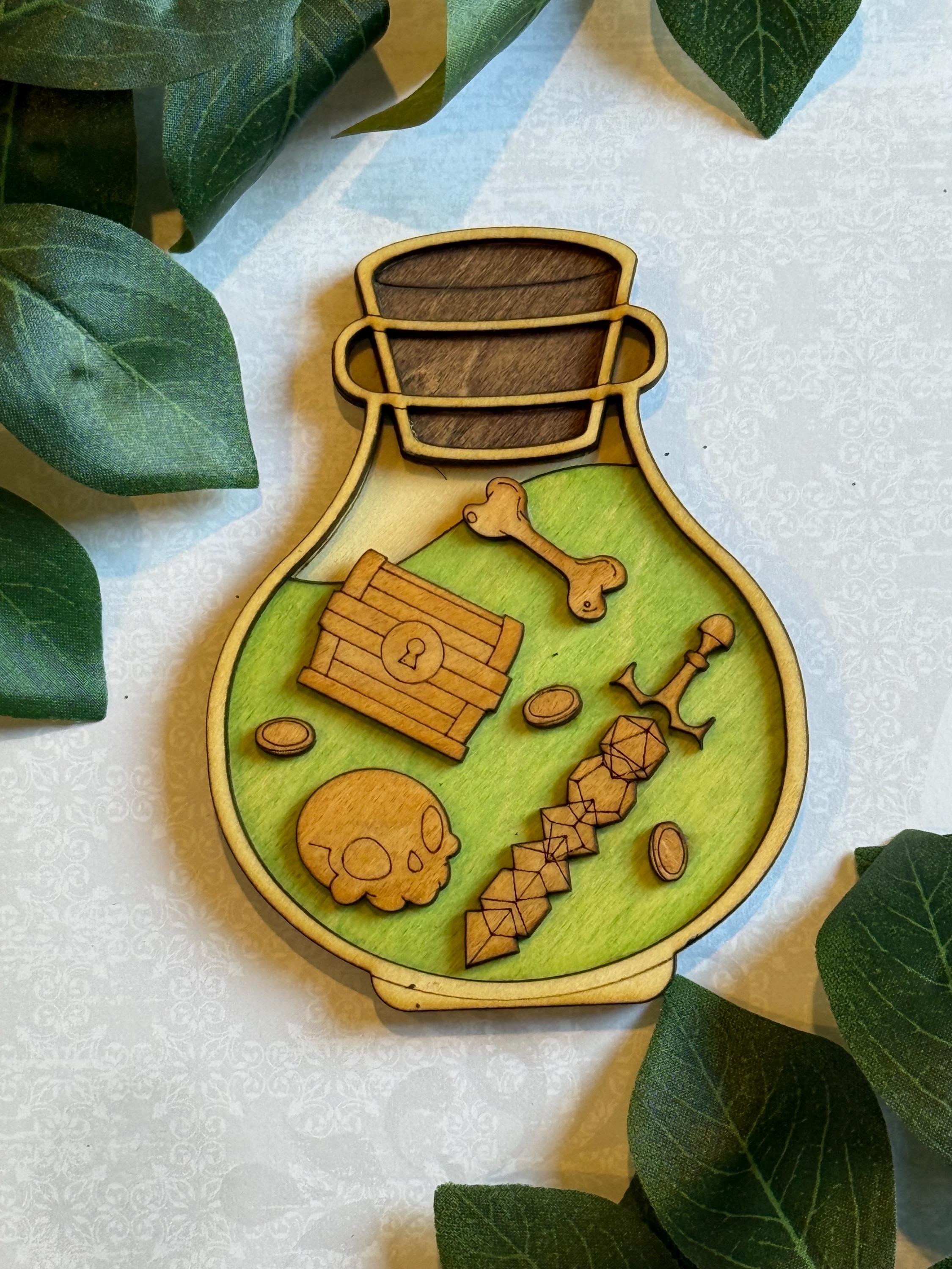 Wooden Potion Bottle Magnet Laser Cut Wood Gelatinous Cube Dungeons ...