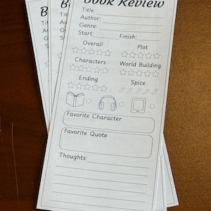 Printable Book Review Bookmark: Book Lover Gift Idea, Reading Group ...