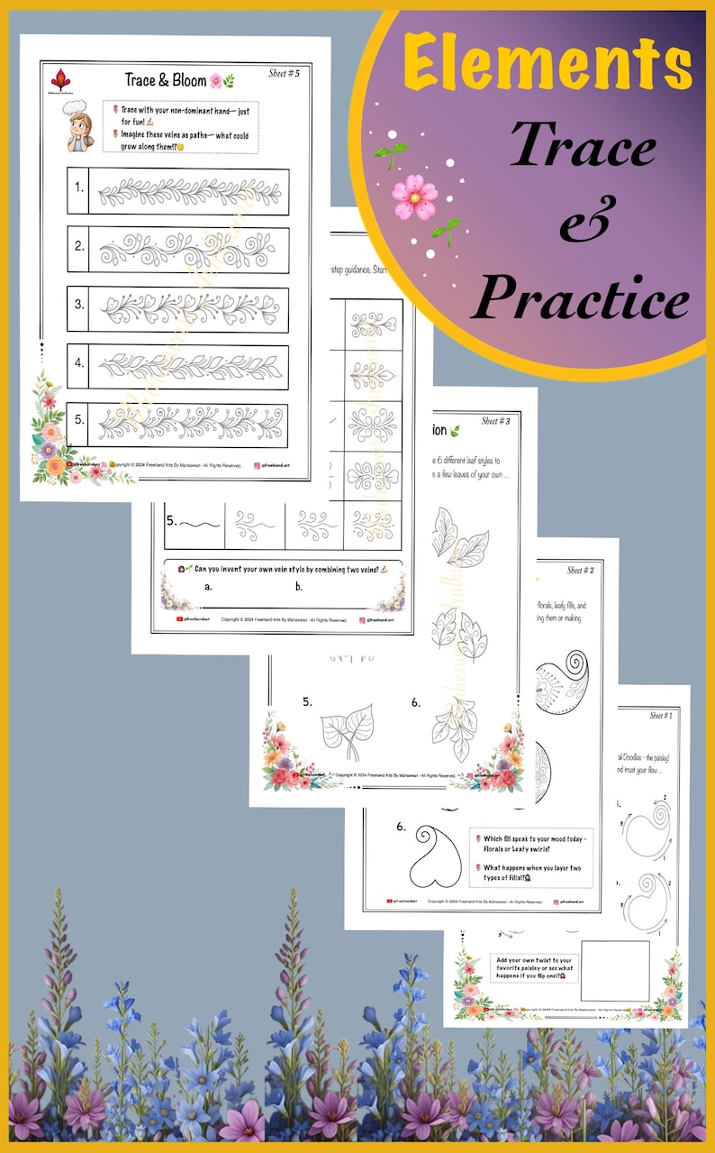 Floral Doodle Practice Sheets [vol.2] - 25 Pages | Printable Templates ...
