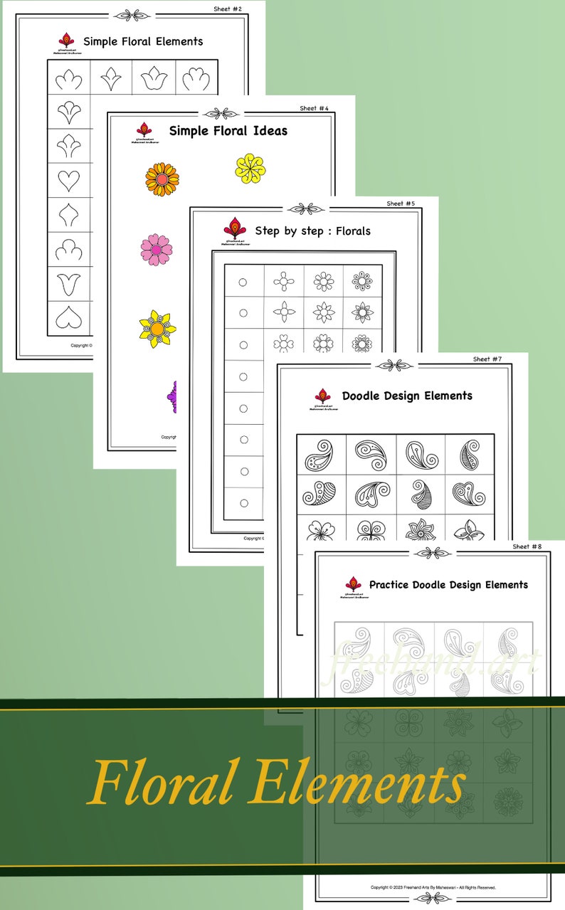 Floral Doodle Practice Sheets (40 Pages), Learn to Draw Floral Doodle ...