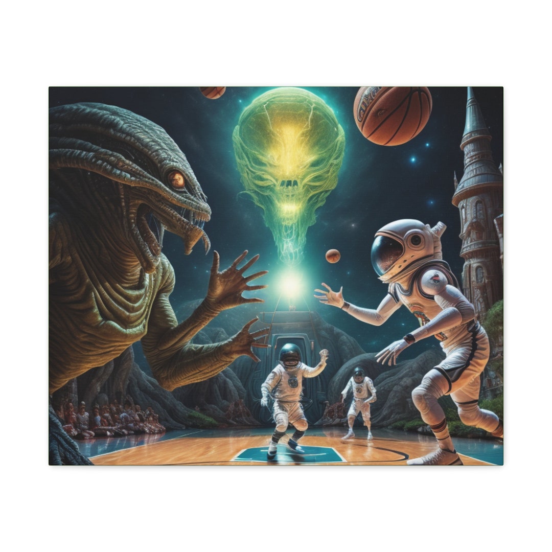 Astronaut Vs Aliens in Basketball Canvas Gallery Wraps - Etsy