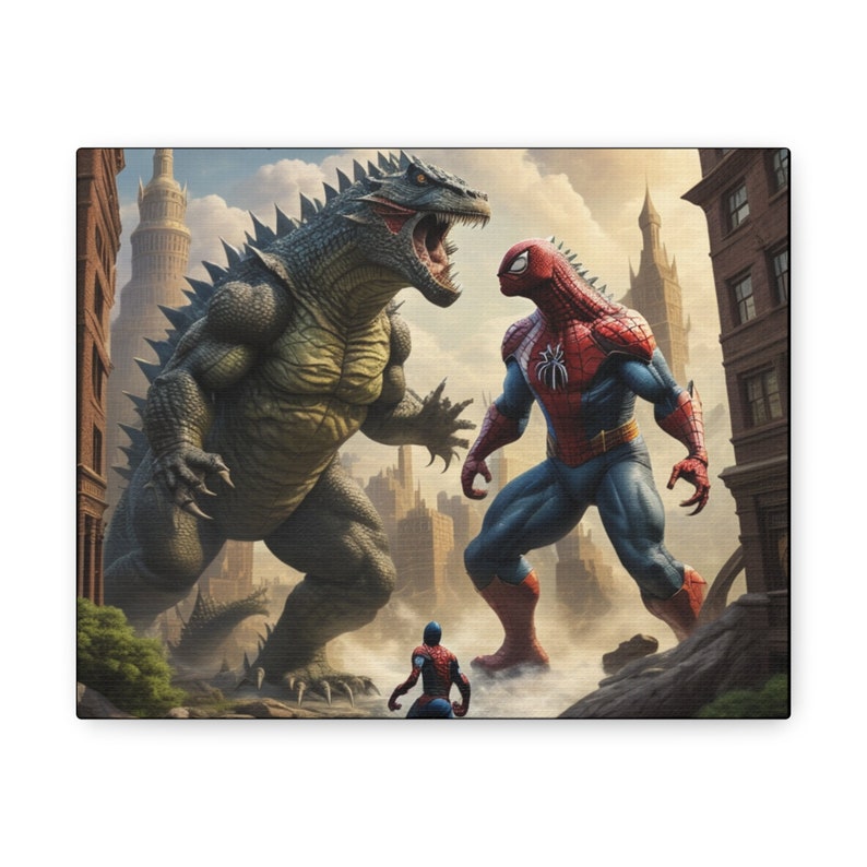 Godzilla VS Spiderman Canvas Gallery Wraps - Etsy