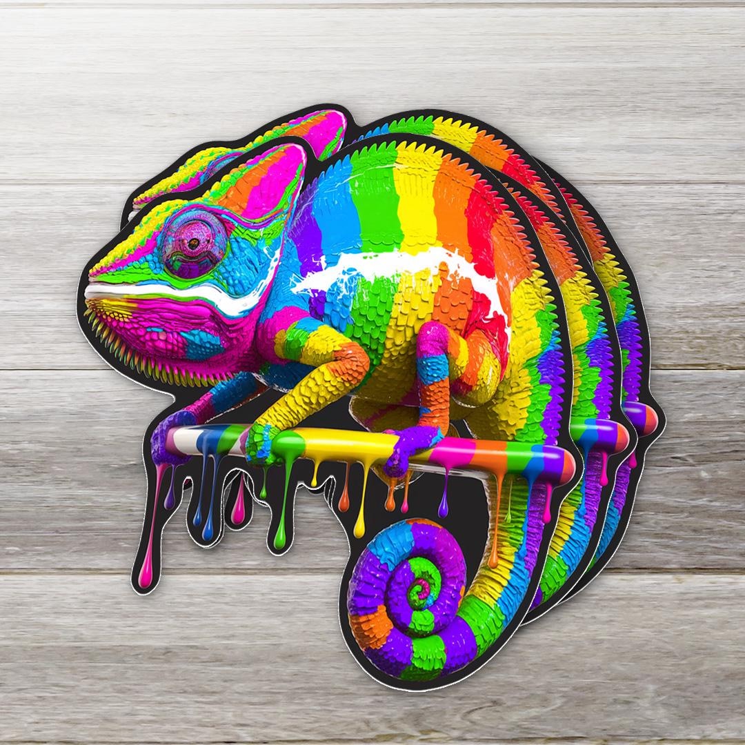 Vibrant Drip Chameleon Sticker - Etsy