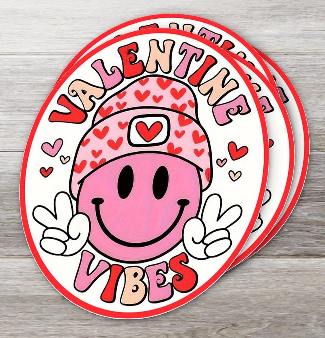 Valentine Vibes Smiley Face Sticker- Valentine's Day - Etsy