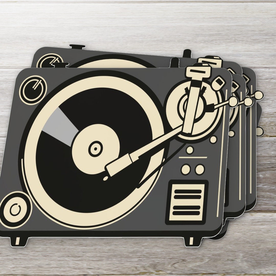 Illustrated Black and White Turntable Sticker - Etsy