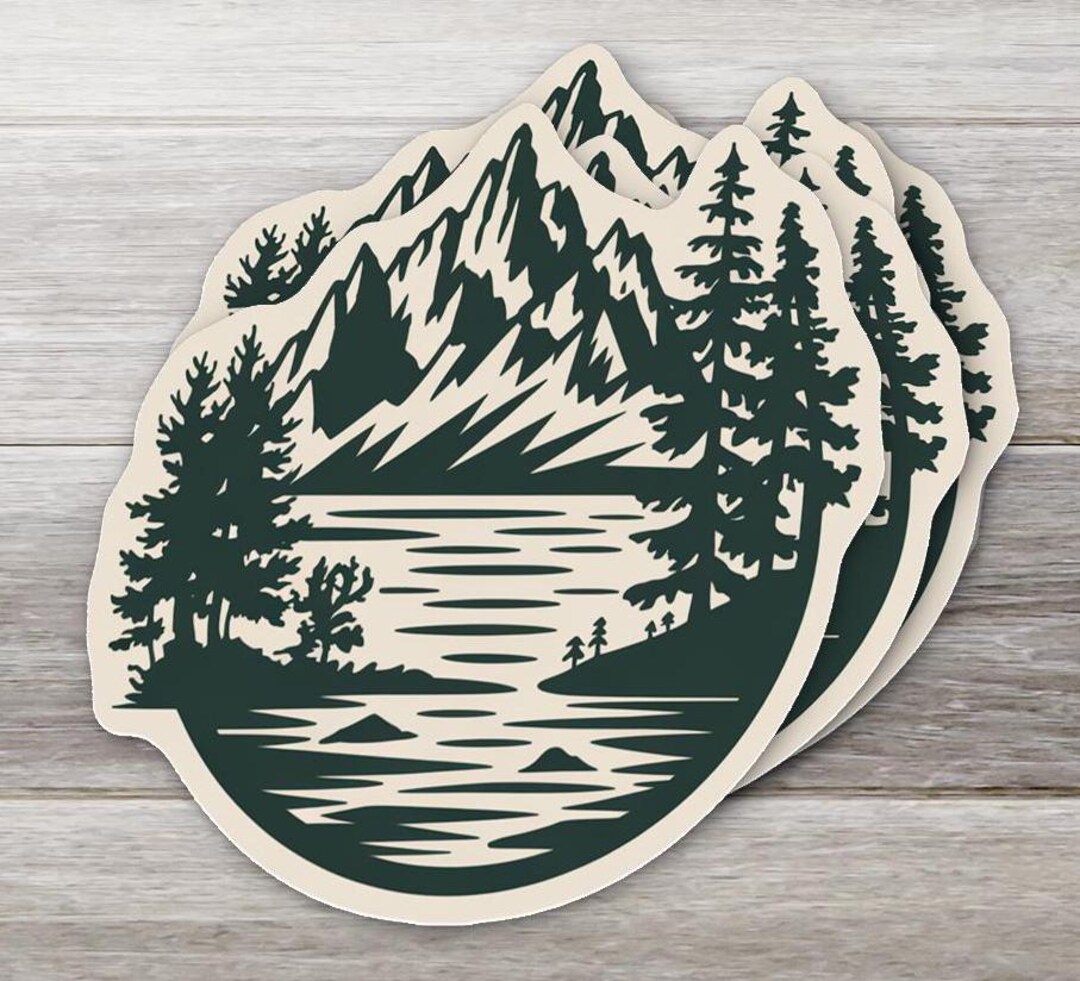 Monochromatic Mountain Forest Scene Sticker - Etsy