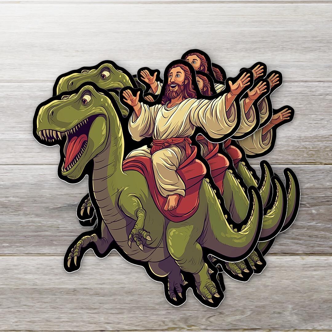 Jesus Riding a Dinosaur Sticker - Etsy