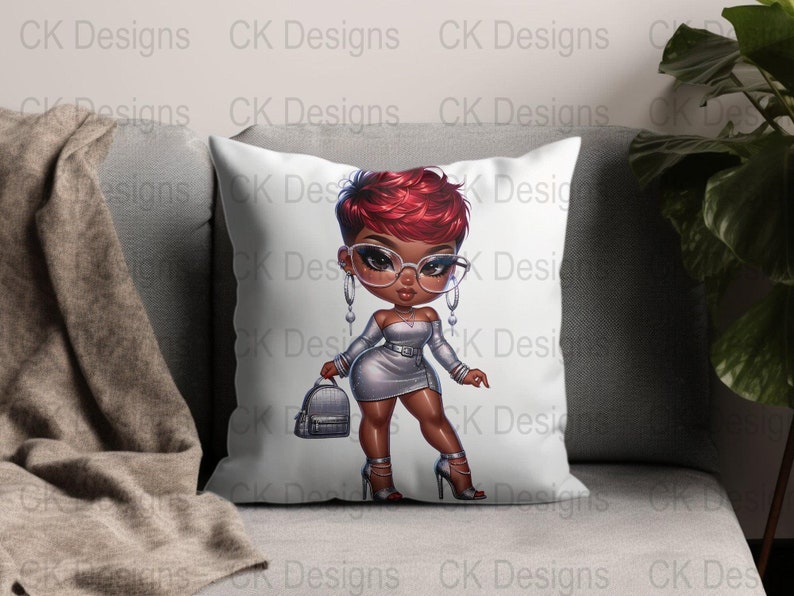 Glamorous Chibi Doll Red Hair Digital Paper Dolls, Glamorous Chibi Doll ...