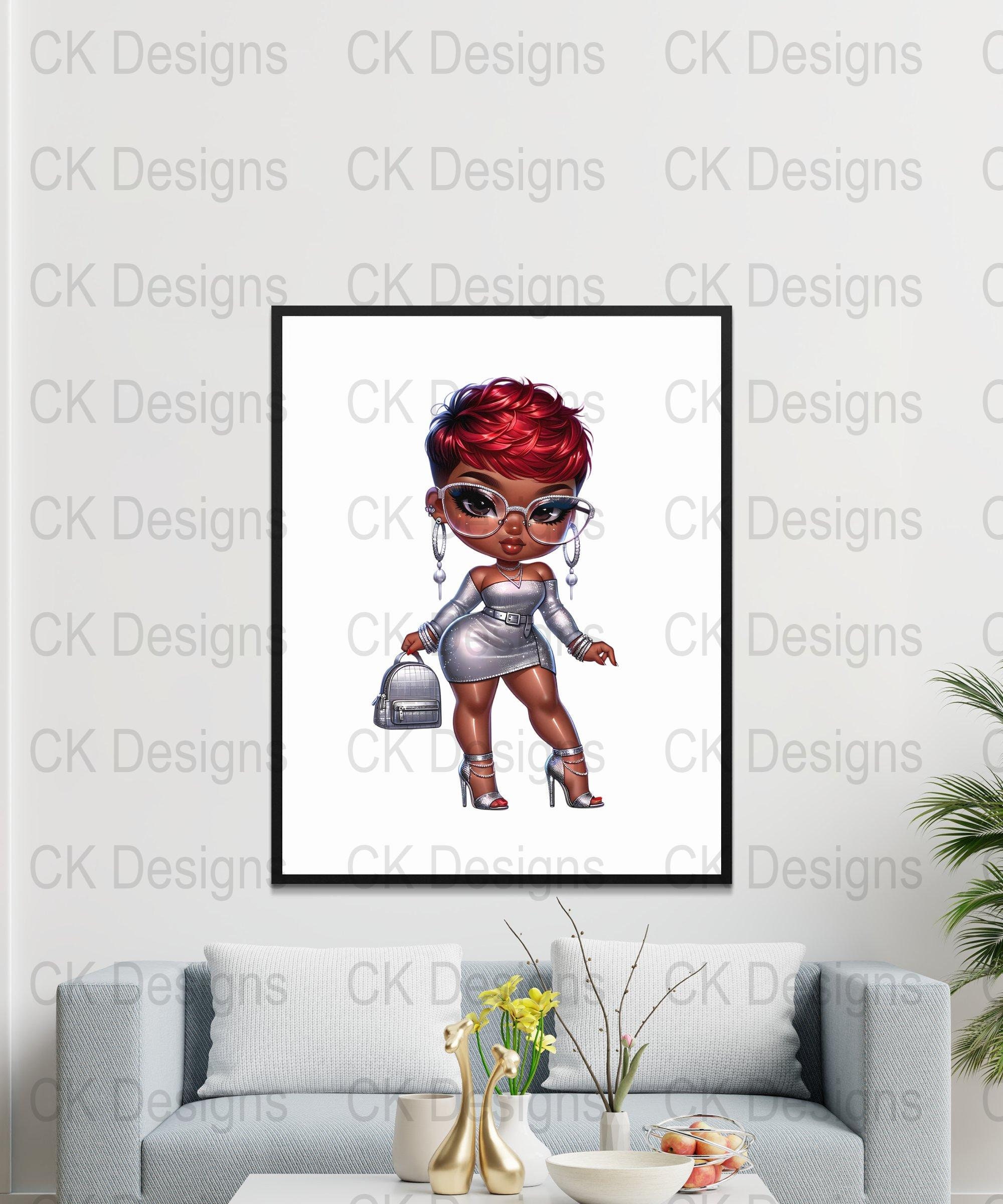 Glamorous Chibi Doll Red Hair Digital Paper Dolls, Glamorous Chibi Doll ...