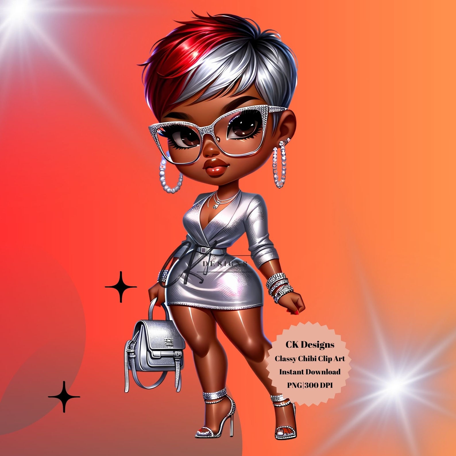 Glamorous Chibi Doll Silver Dress, Digital Paper 12x12, Digital Paper ...