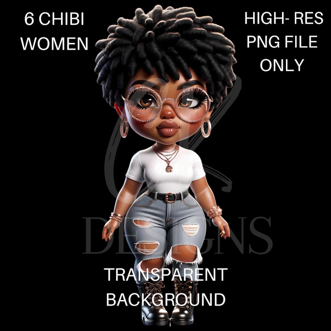 5 Chibi-style African American Woman With Unique Hair Styles PNG Files ...
