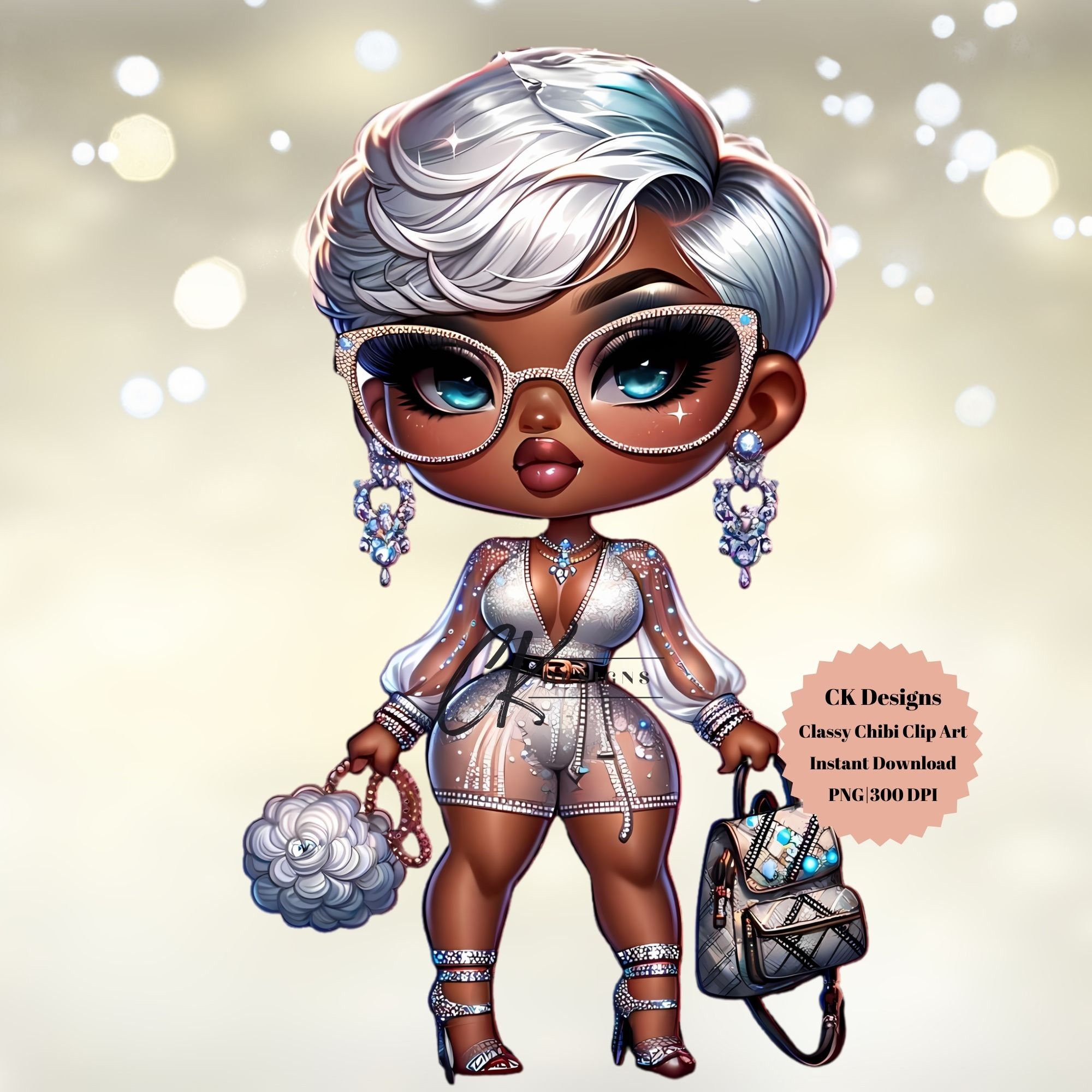 Glamorous Chibi Doll, Chibi Digital Paper Doll, Chibi Digital Clip Art ...