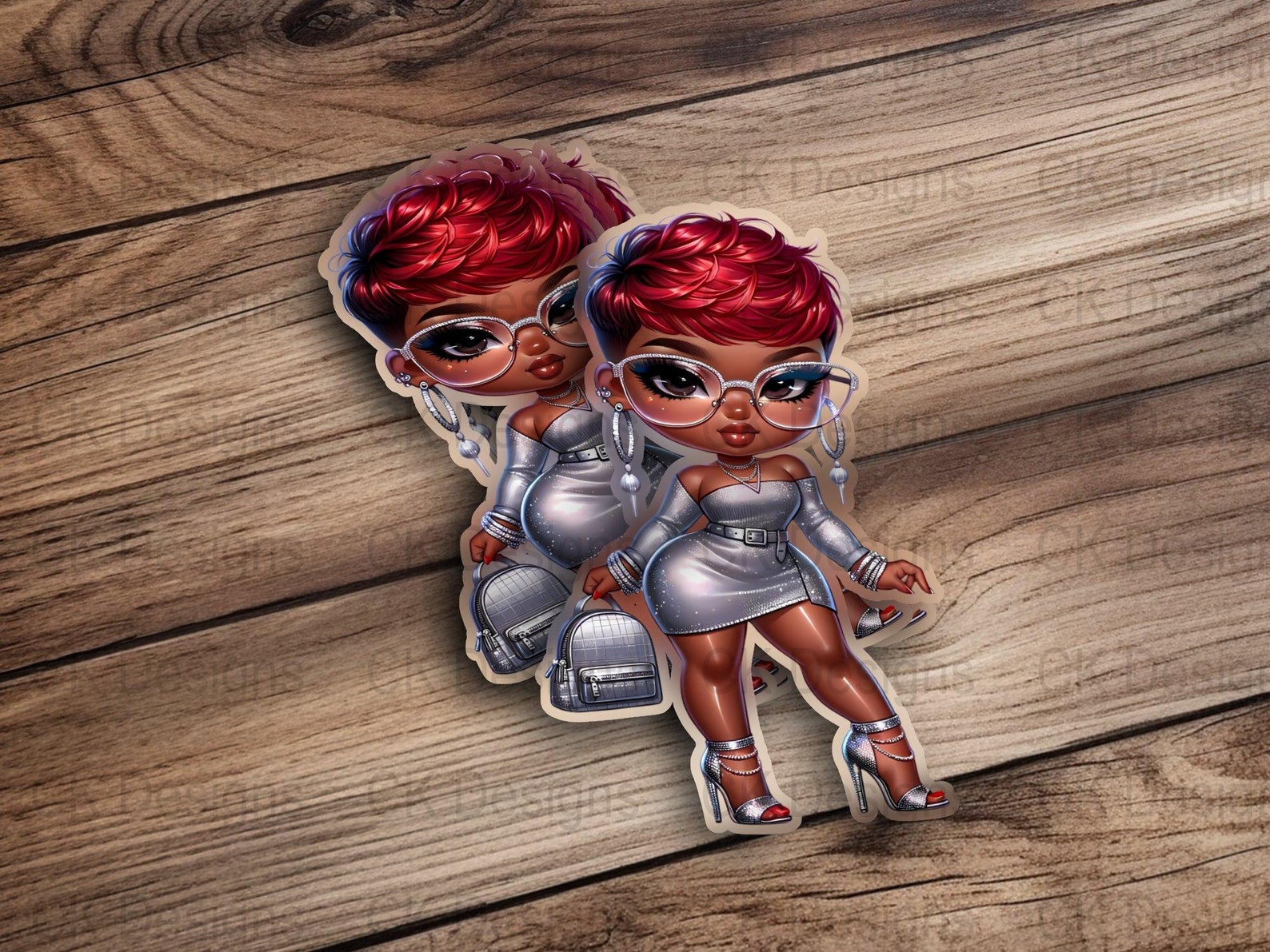 Glamorous Chibi Doll Red Hair Digital Paper Dolls, Glamorous Chibi Doll ...