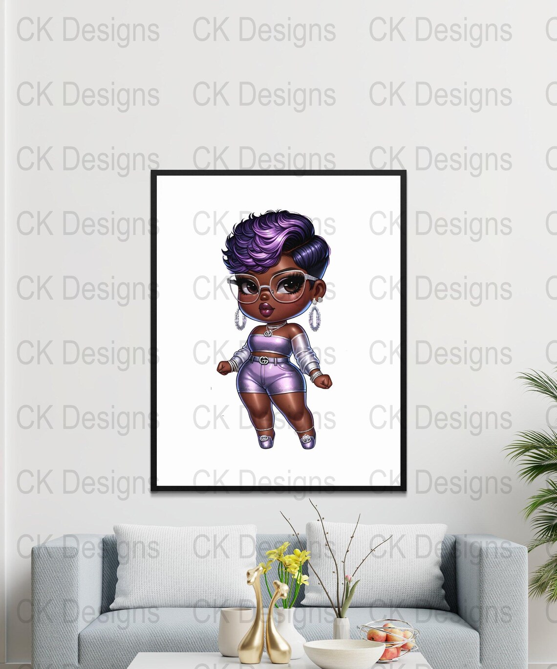 Glamorous Chibi Doll Purple Hair Digital Paper Doll, Glamorous Chibi ...